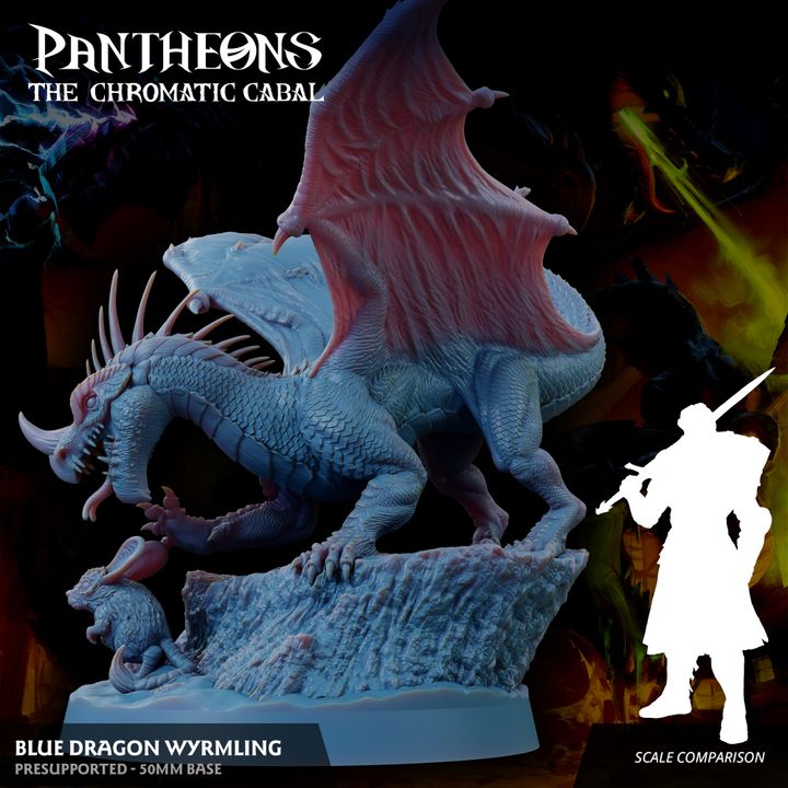 3D Printable Wyrmling Blue Dragon - Pantheons by Sordane Publishing