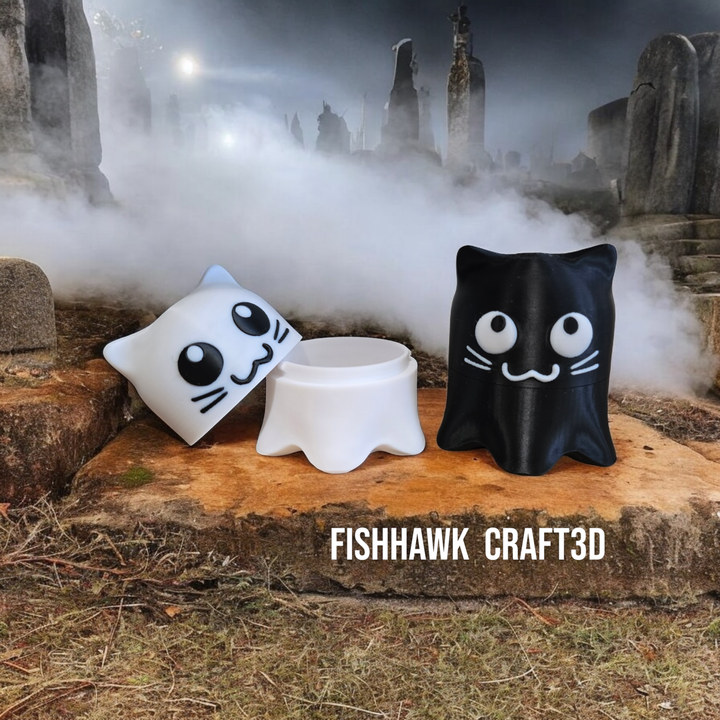 3D Printable Cat Ghost Container by Fishhawk Craft3D