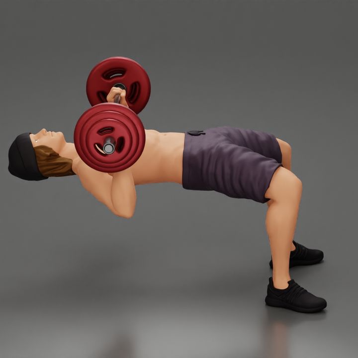 3D Printable Muscular Man Demonstrates Perfect Bench Press Form in hat ...