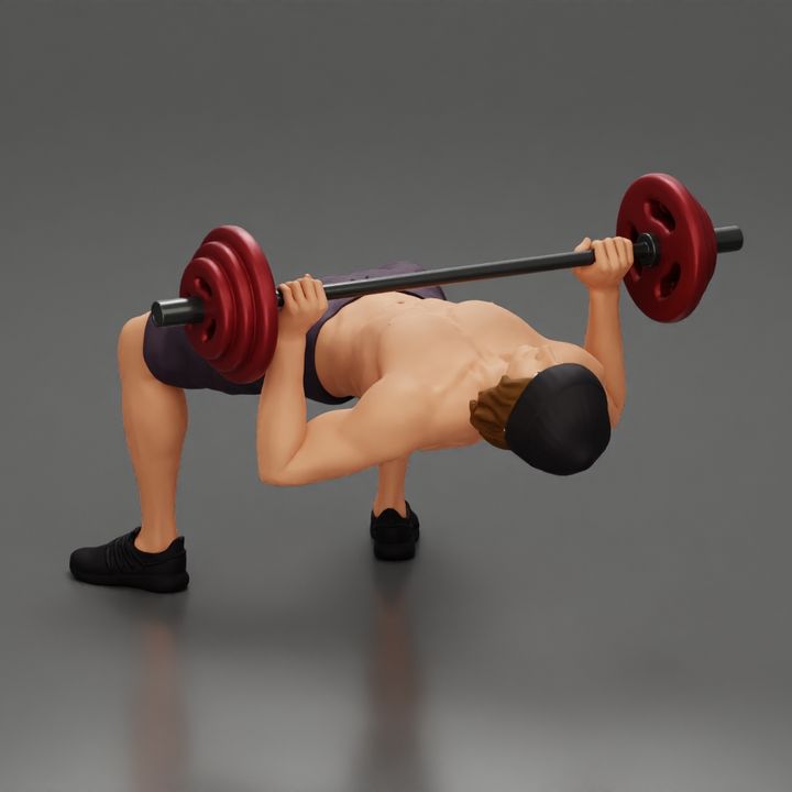 3D Printable Muscular Man Demonstrates Perfect Bench Press Form in hat ...