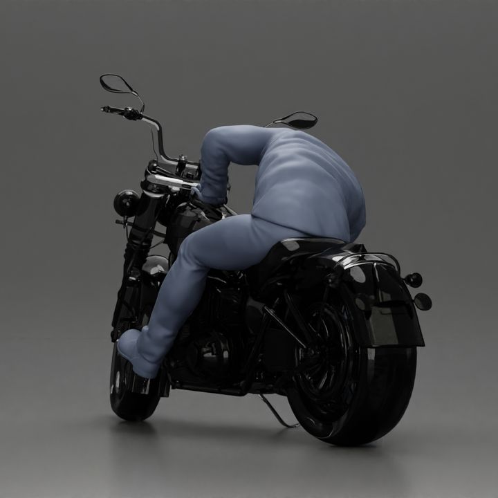 3D Printable Man sitting on a vintage motorcycle, checking it for ...