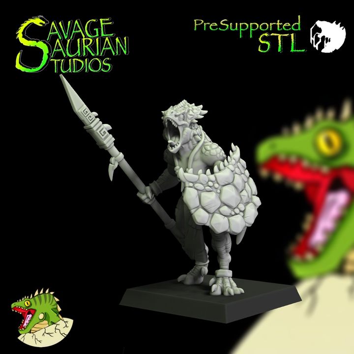 3D Printable Lizardman Spear Warrior - Crested Iguanisaur by Savage ...