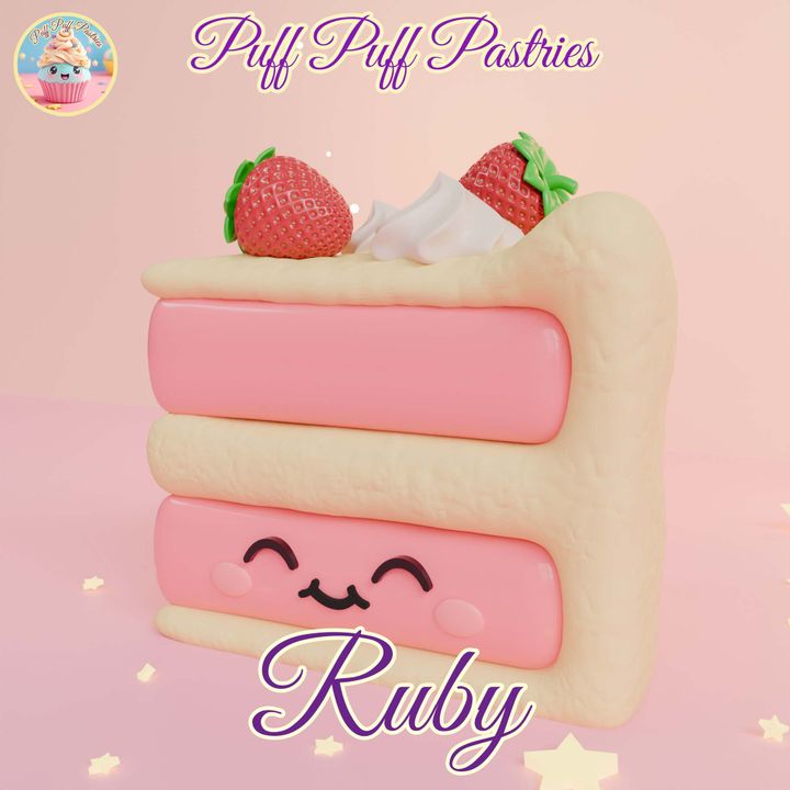 3D Printable Kawaii Triangle cake Ruby by Puff Puff Pastries