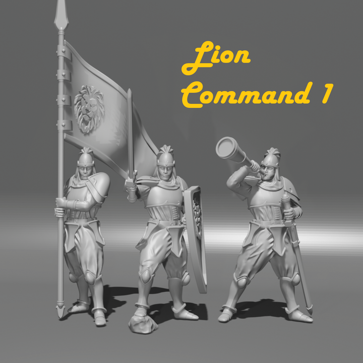 3D Printable Lion Kingdom Swordfighters Command Set 1 by KlushundMiniatures