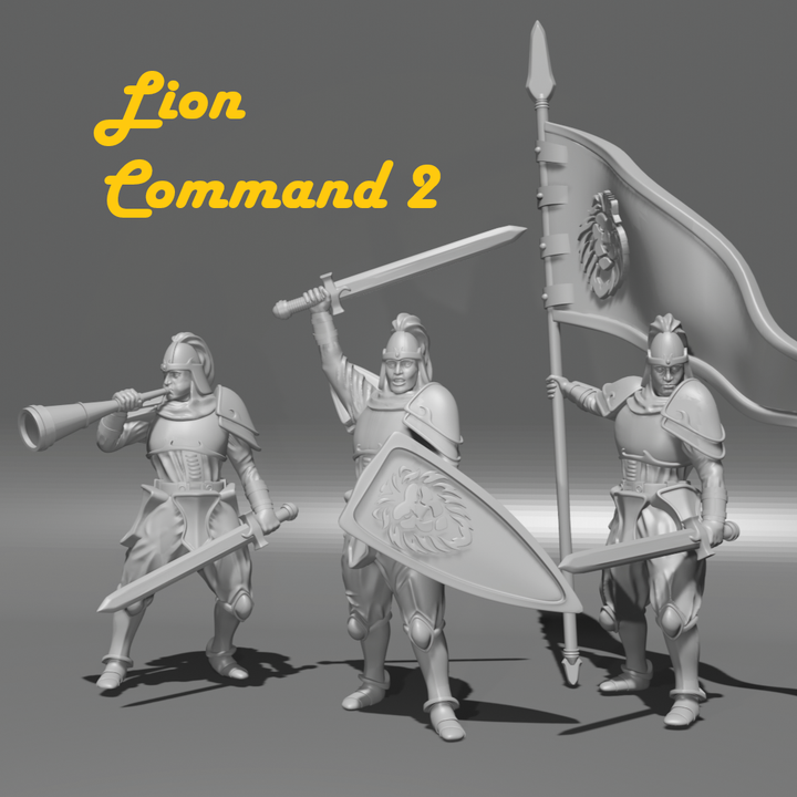 3D Printable Lion Kingdom Swordfighters Command Set 2 by Jan Thiele