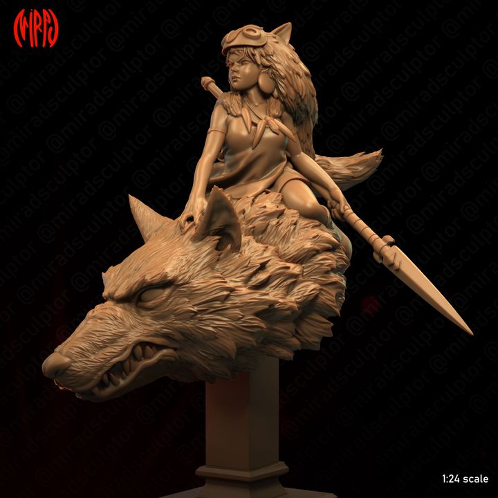 3D Printable Princess on Wolf by Salad Sculptors