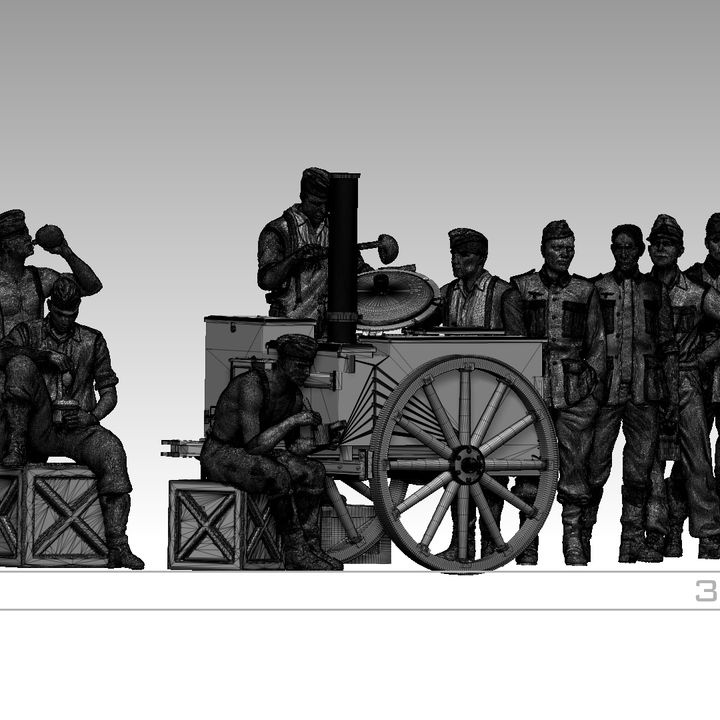 3D Printable field kitchen and german soldiers by Dmitry Tishchenkov