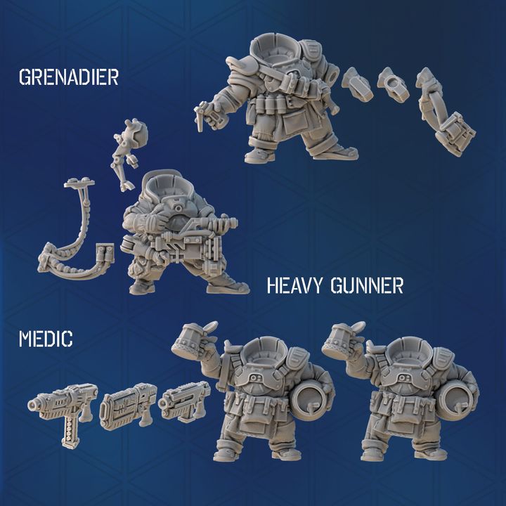 3D Printable Supermassive Space Dwarves: Roughnecks by Treadhead Rad