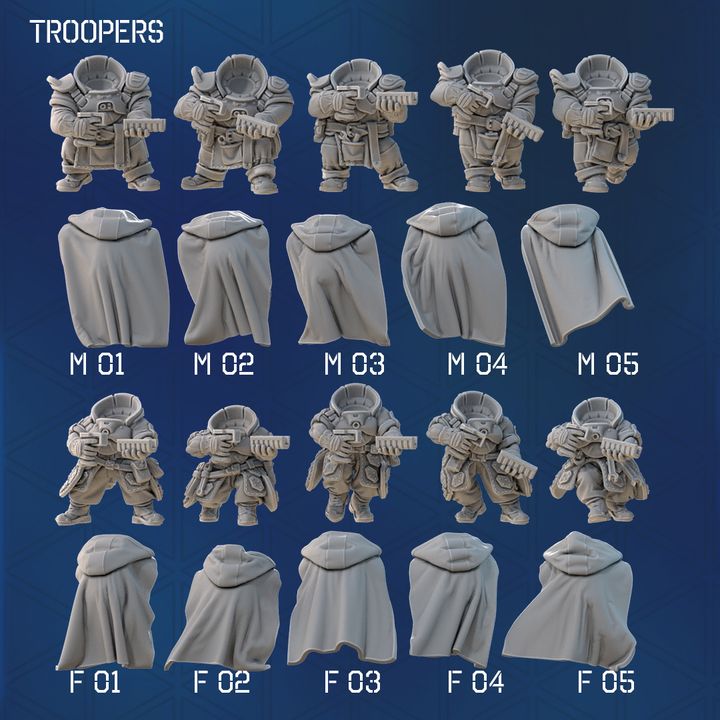 3D Printable Supermassive Space Dwarves: Roughnecks by Treadhead Rad