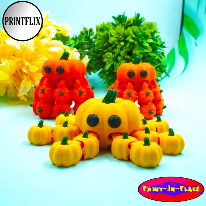 3D Printable Tiny Halloween Pumpkin Octopus by Printflix