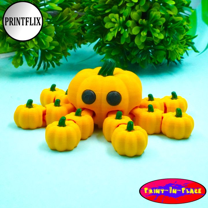 3D Printable Tiny Halloween Pumpkin Octopus by Printflix