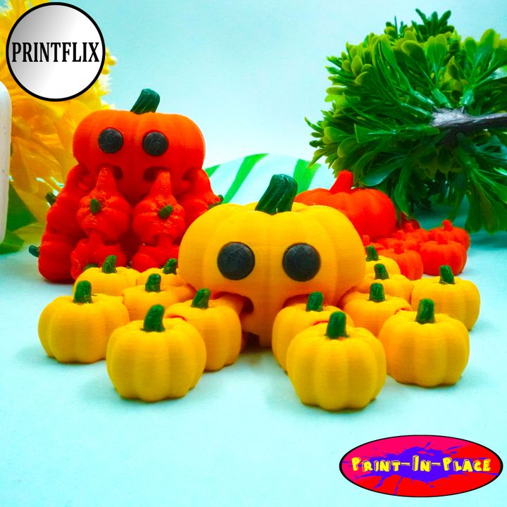 3D Printable Tiny Halloween Pumpkin Octopus by Printflix