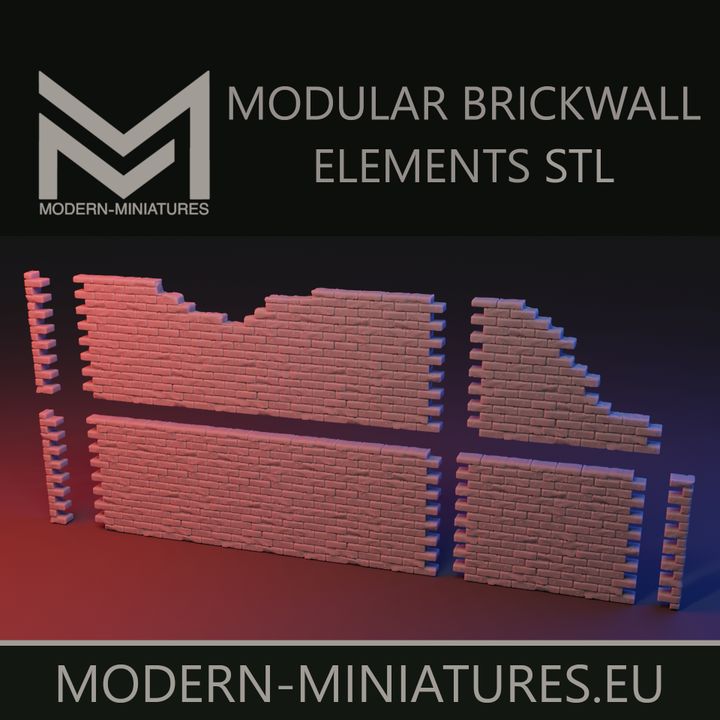3D Printable Modular Brickwall Elements by Modern-Miniatures.eu