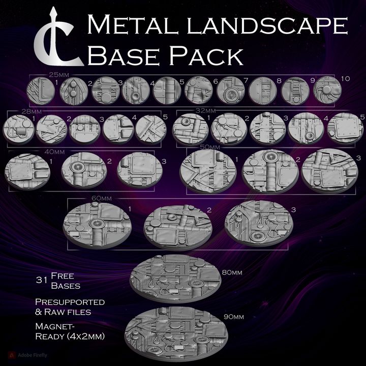 3D Printable Free - Metal Landscape Base Pack(25mm-90mm) - Presupported ...