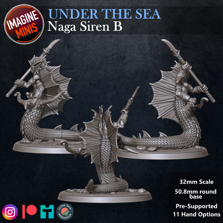 3D Printable Under The Sea - Naga Siren B by Imagine Minis