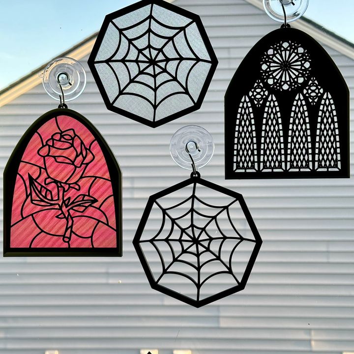 3D Printable Stained Glass Rose, Cathedral, and Spiderweb Hanging ...