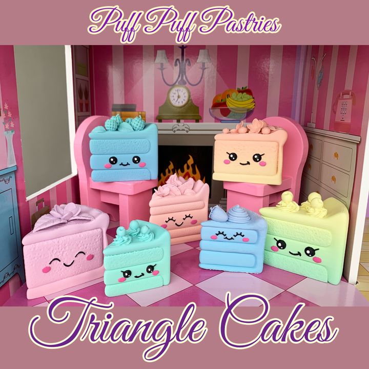 3D Printable Kawaii Triangle Cakes Family by Puff Puff Pastries