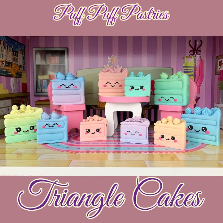 3D Printable Kawaii Triangle Cakes Family by Puff Puff Pastries