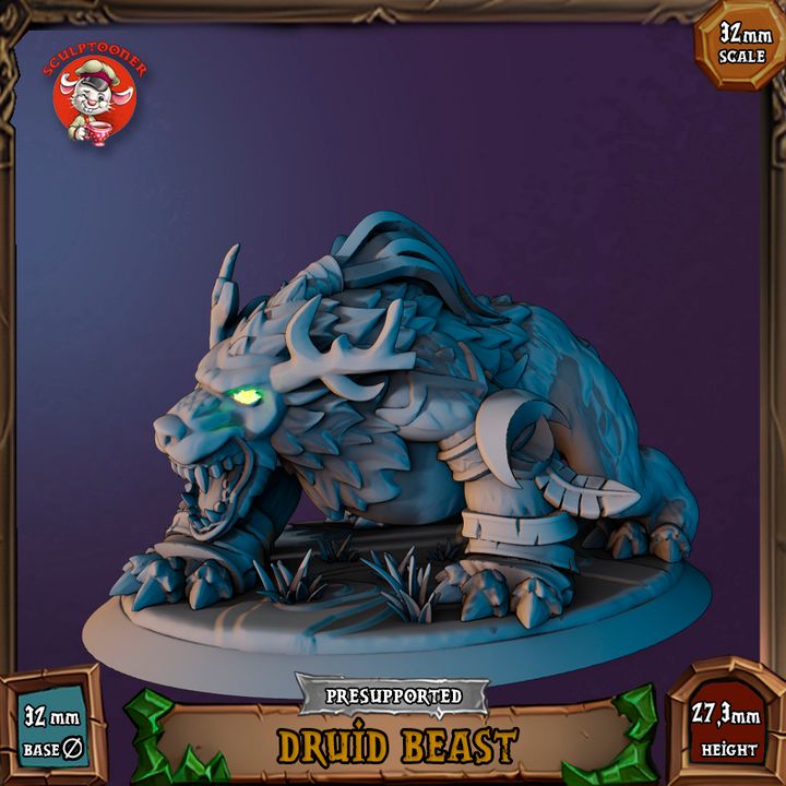 3D Printable Druid Beast - 32mm scale pre-supported miniature by ...