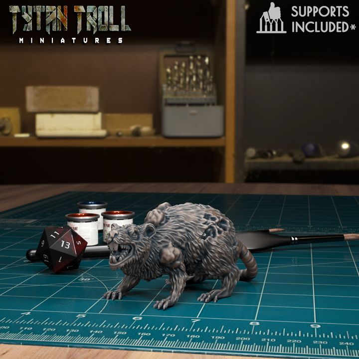 3D Printable Plagued Giant Rat 06 [Pre-Supported] by TytanTroll Miniatures