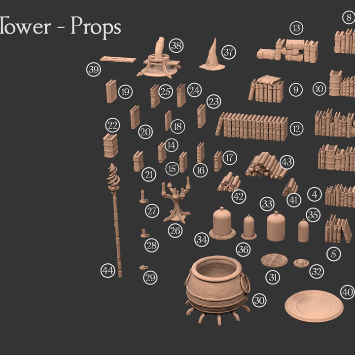 3D Printable Wizard Tower Objects & Props by Making Tlon