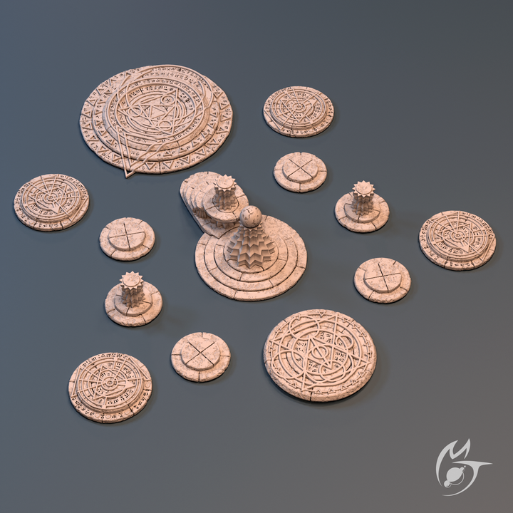 3D Printable Wizard Tower Magic Circles & Orb by Making Tlon