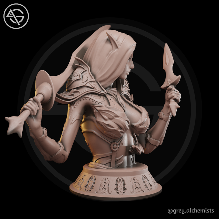 3D Printable Miniature Bust - Rina the Drow Demon Hunter, DnD Minis - Fantasy Character Bust for ...