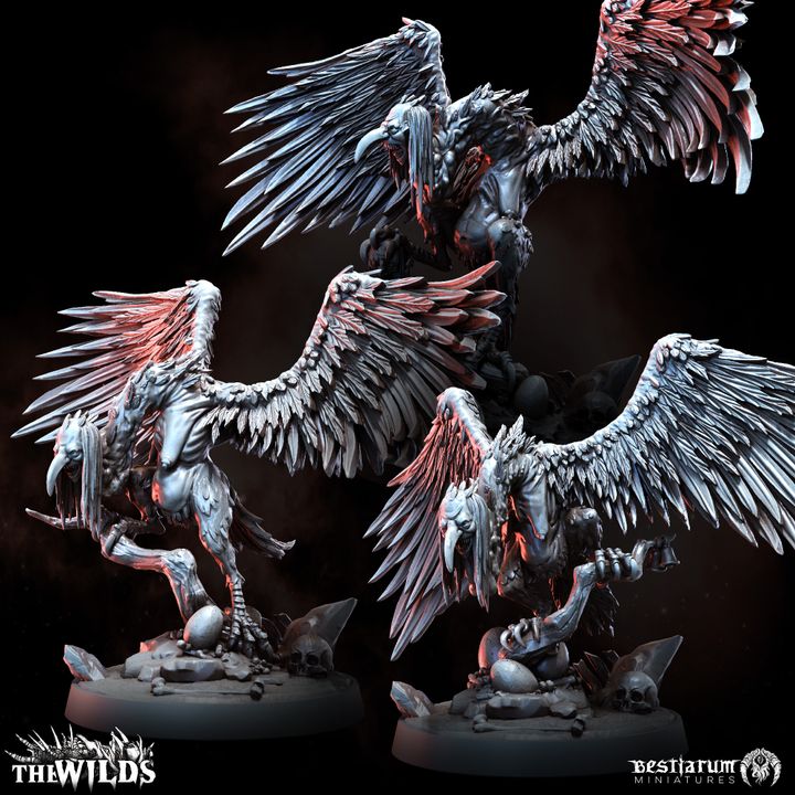 3D Printable Harpies x3 | The Wilds | Beasts by Bestiarum Miniatures
