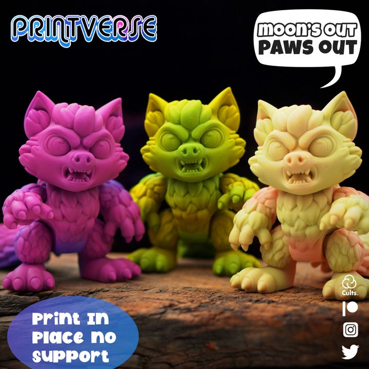3D Printable Flexy Print In Place Baby Werewolf by Printverse