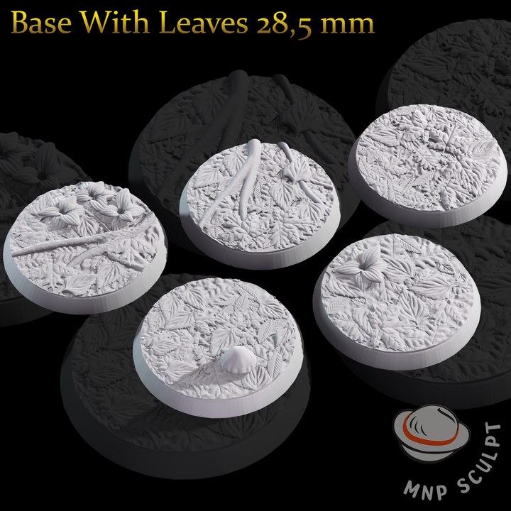 3D Printable Base With Leaves 28,5 mm by MNP Sculpt