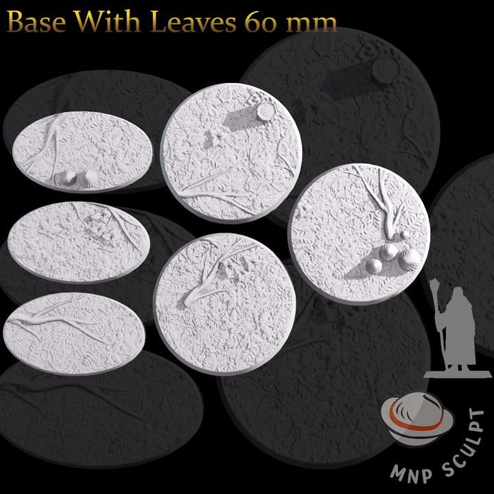 3D Printable Base With Leaves 60 mm by MNP Sculpt