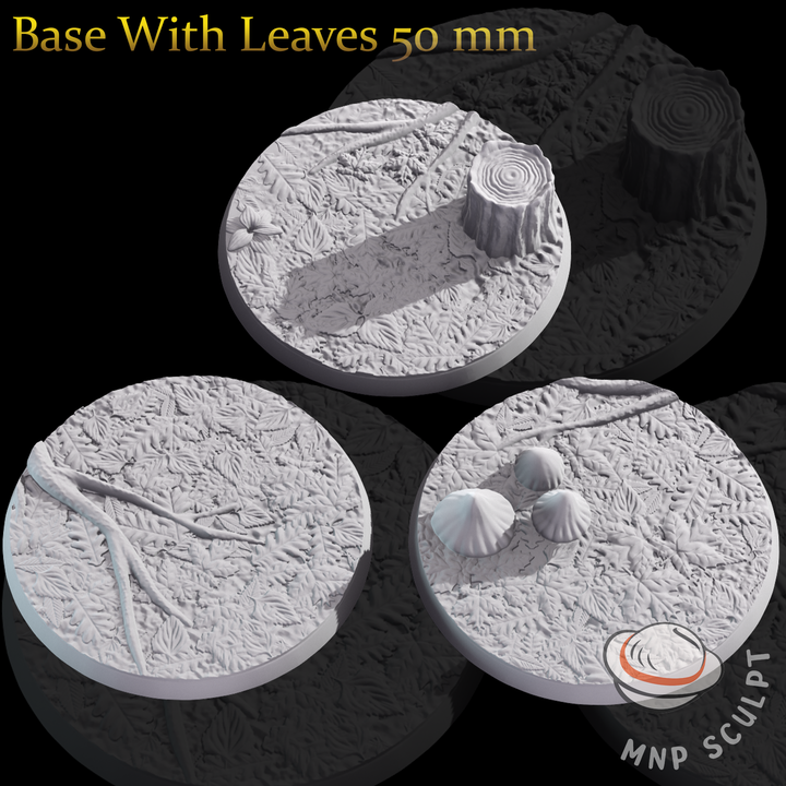 3D Printable Base With Leaves 25-100 mm by MNP Sculpt