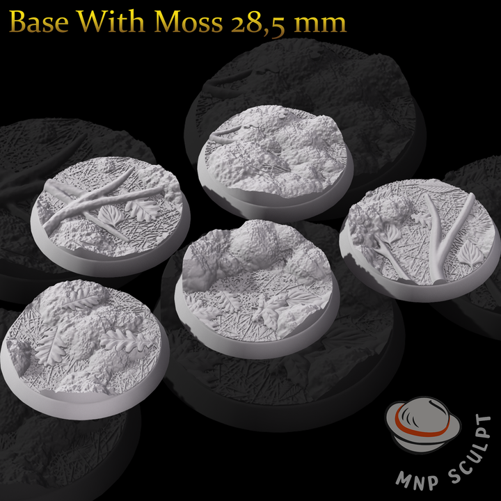 3D Printable Base With Moss 28,5 mm by MNP Sculpt