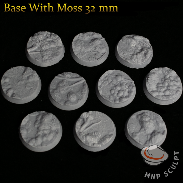 3D Printable Base With Moss 32 mm by MNP Sculpt