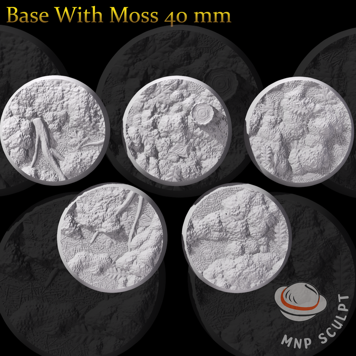 3D Printable Base With Moss 40 mm by MNP Sculpt