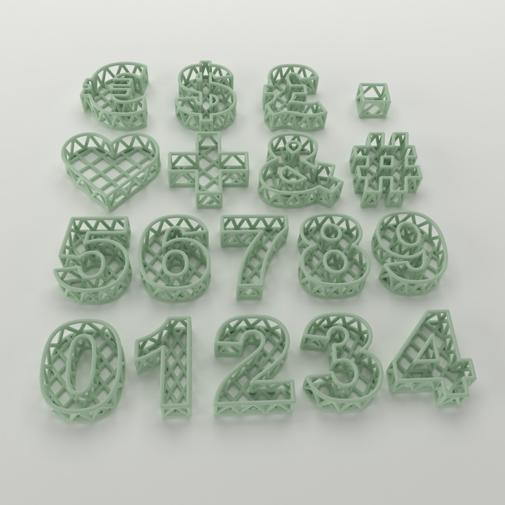3D Printable Moss Numbers and Symbols Pack by Elias