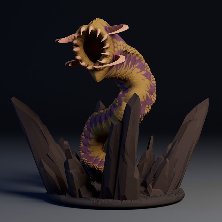 3D Printable Purple Worm - Monster Miniature by Lazy Bear