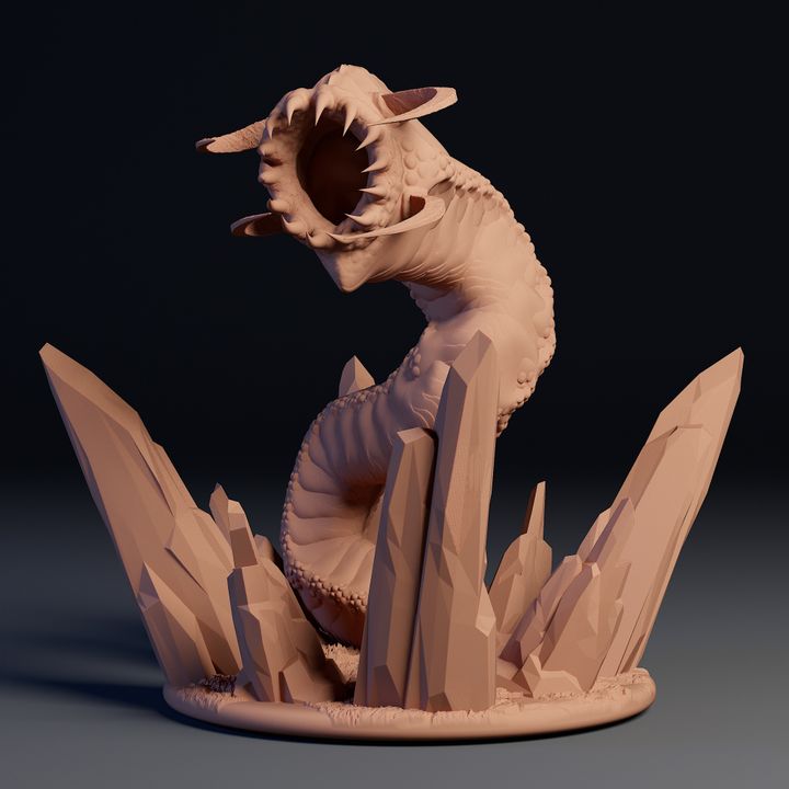 3D Printable Purple Worm - Monster Miniature by Lazy Bear