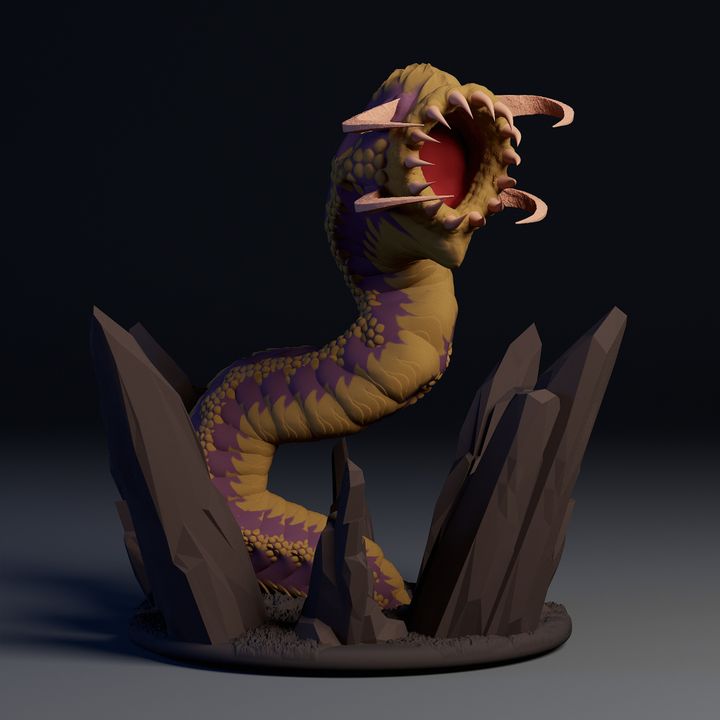 3D Printable Purple Worm - Monster Miniature by Lazy Bear