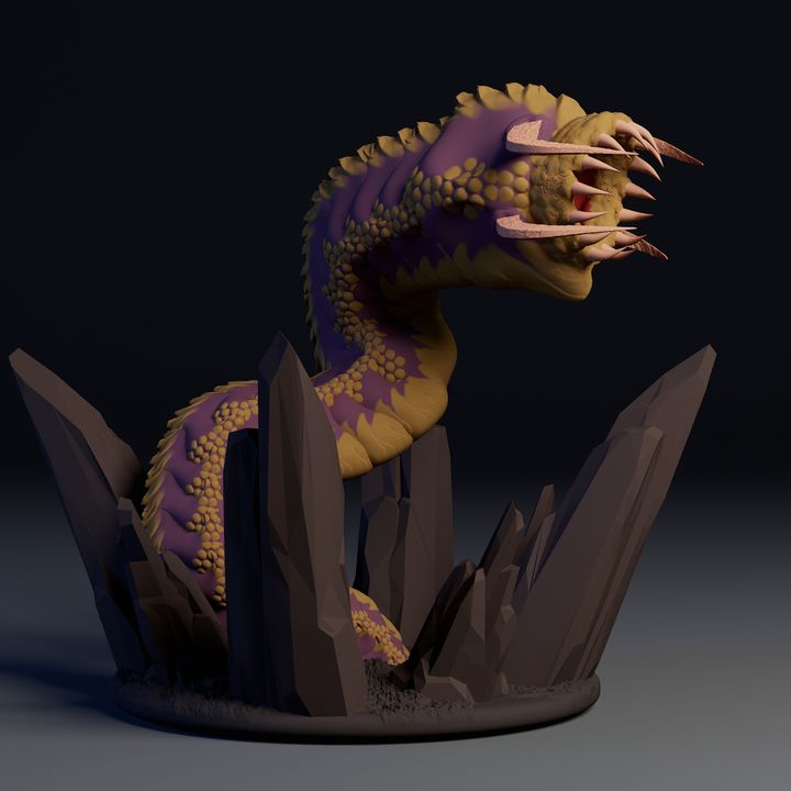 3D Printable Purple Worm - Monster Miniature by Lazy Bear
