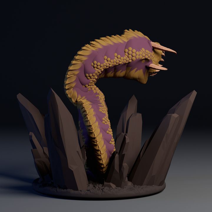 3D Printable Purple Worm - Monster Miniature by Lazy Bear