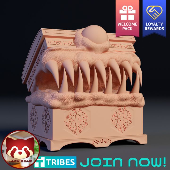 3D Printable Chest Mimic - Creature Miniature by Lazy Bear