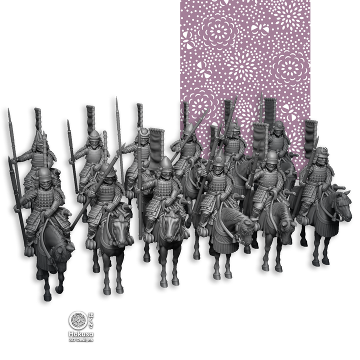 3D Printable Mounted Samurai At Ease With Yari by Hokusa 3D Designs