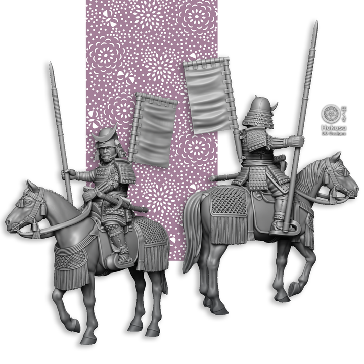 3D Printable Mounted Samurai At Ease With Yari by Hokusa 3D Designs