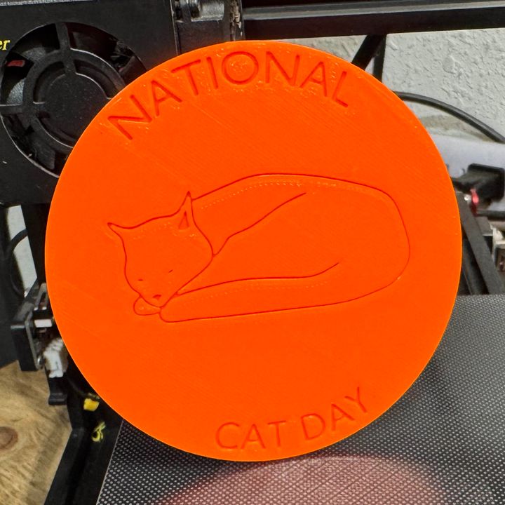 3D Printable National Cat Day Coaster by Brian Grossmiller