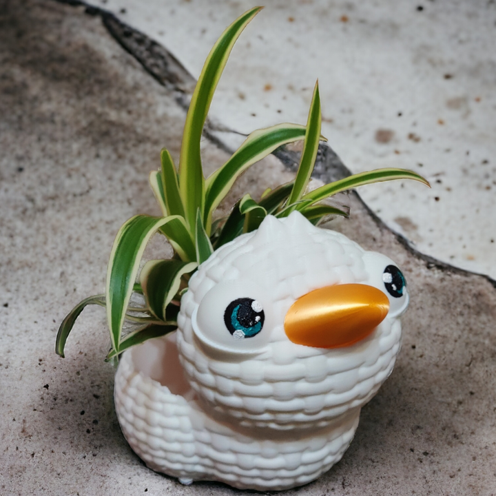3D Printable Cute Crochet Duck Flower Plant Pot by 3DJPDESIGNS