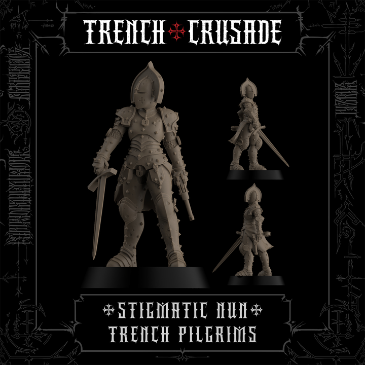 3D Printable Trench Crusade - Stigmatic nun (Sword, pistol) - Trench ...