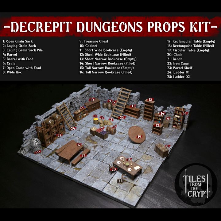 3D Printable DECREPIT DUNGEONS: PROPS KIT - Tiles from the Crypt by ...