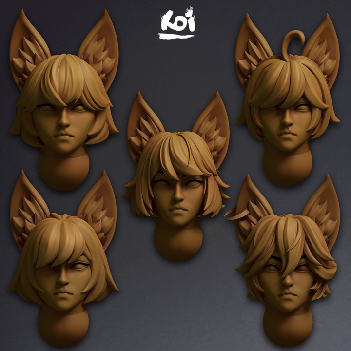 3D Printable Kitsune - Miniature heads by DennyKoi
