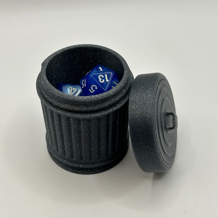 3D Printable Metallic Trash Can Dice Box and Container by Glenn Brown